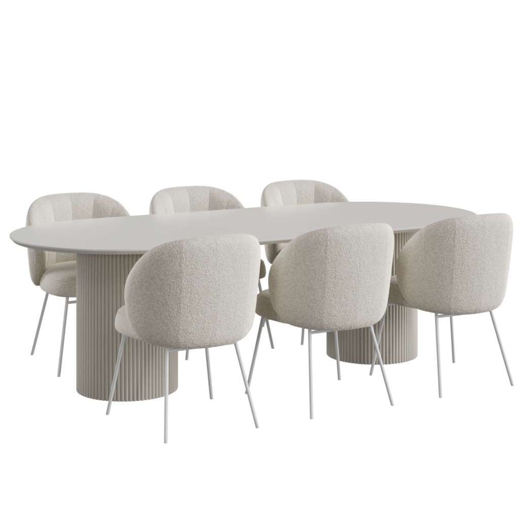 White Elegant Dining Table Set 03 • iMeshh - 3D Model for Blender 4.0+